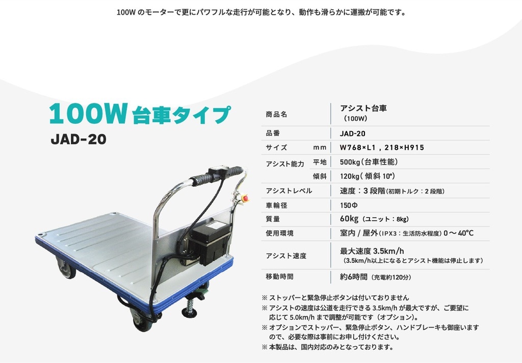 【重量物や坂道運搬に】アシスト台車 |製品情報|株式会社ジャロック|組立パイプで組み立てた台車に装着するだけで、走行をアシストする台車電動