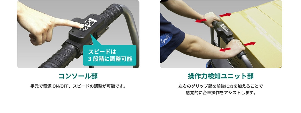 【重量物や坂道運搬に】アシスト台車 |製品情報|株式会社ジャロック|組立パイプで組み立てた台車に装着するだけで、走行をアシストする台車電動