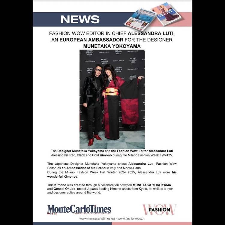モナコの「montecarlotimes」とイタリアのファッション誌「fashion Wow」に【munetaka Yokoyama】が掲載