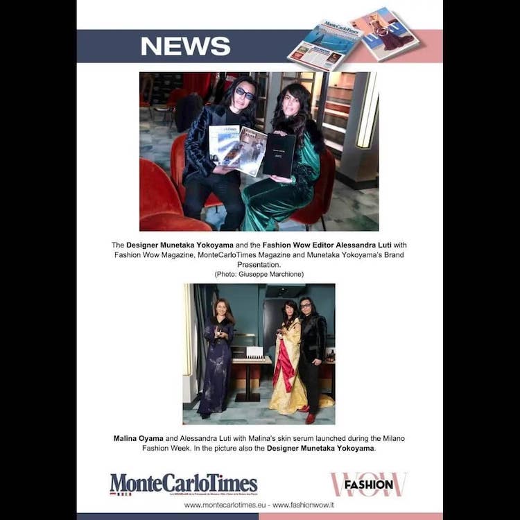 モナコの「montecarlotimes」とイタリアのファッション誌「fashion Wow」に【munetaka Yokoyama】が掲載